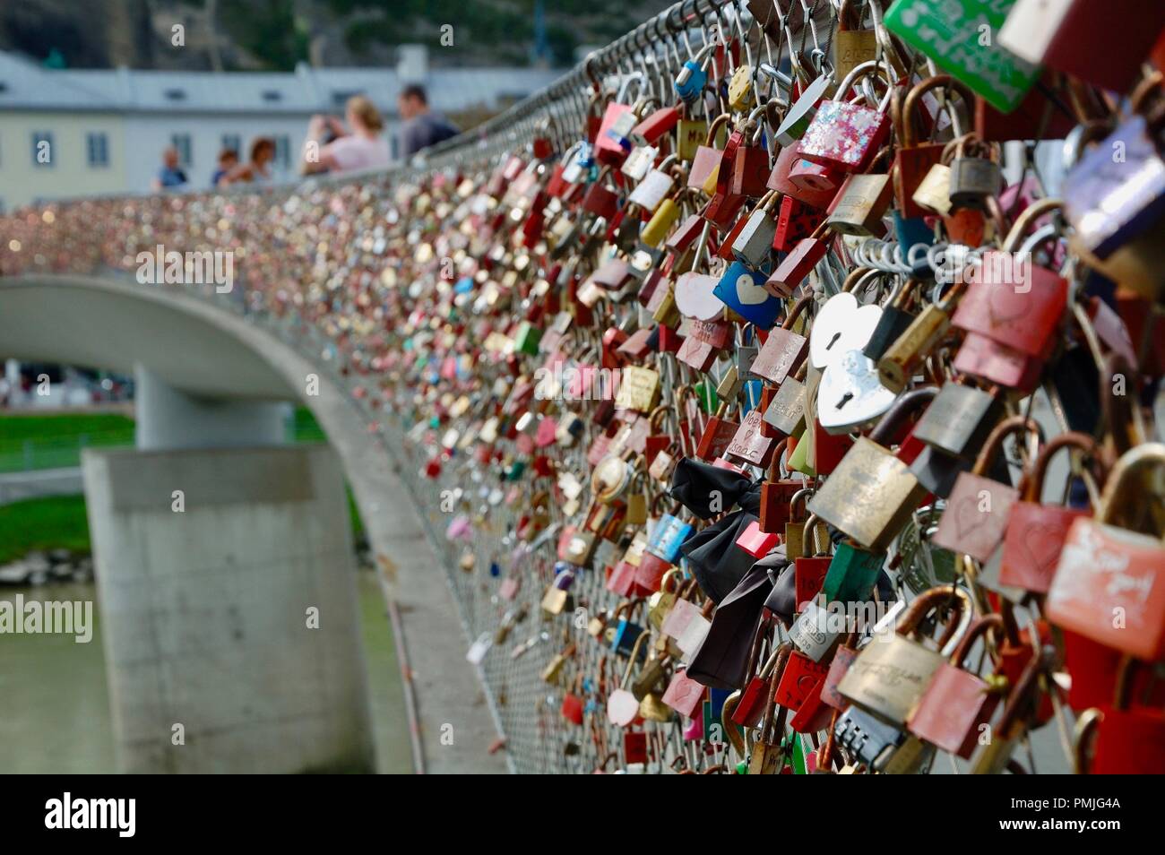Salzburg bridge with locks Stock Photo - Alamy