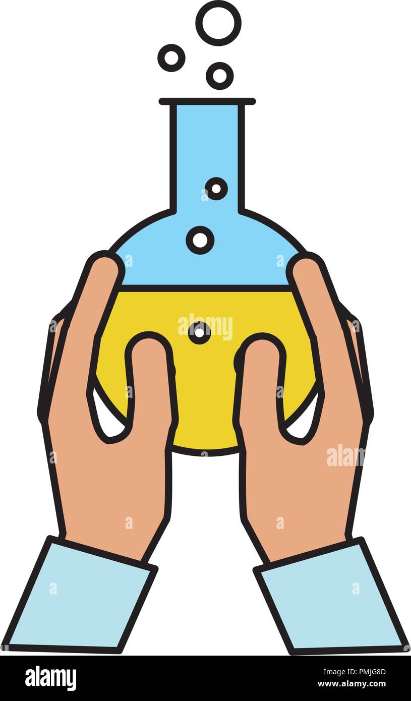 hands holding beaker flask chemistry laboratory Stock Vector Image ...