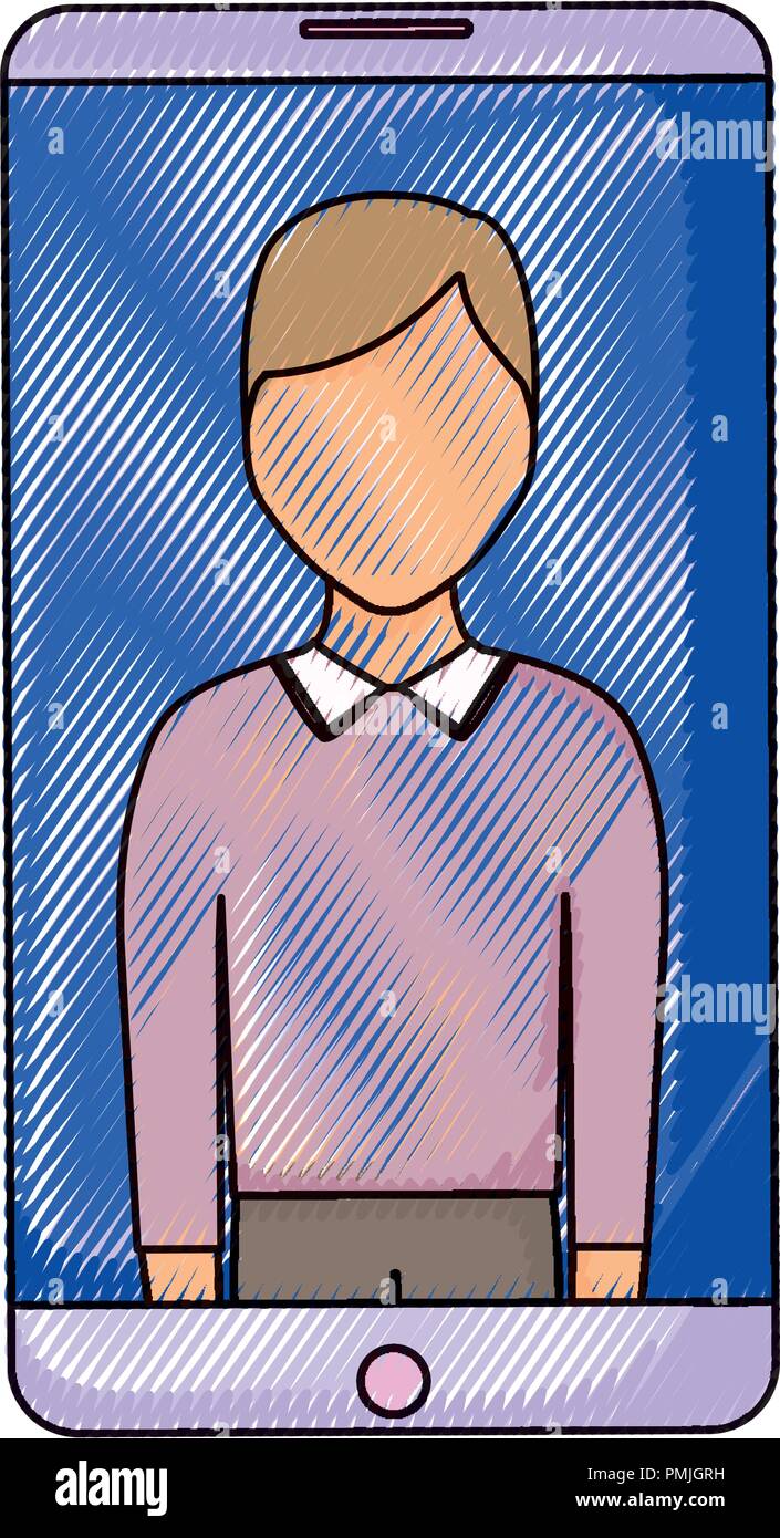 cellphone with avatar man on screen over white background, vector ...