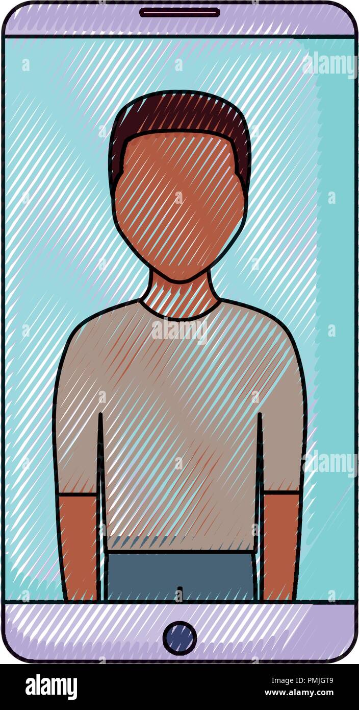 cellphone with avatar man on screen over white background, vector ...