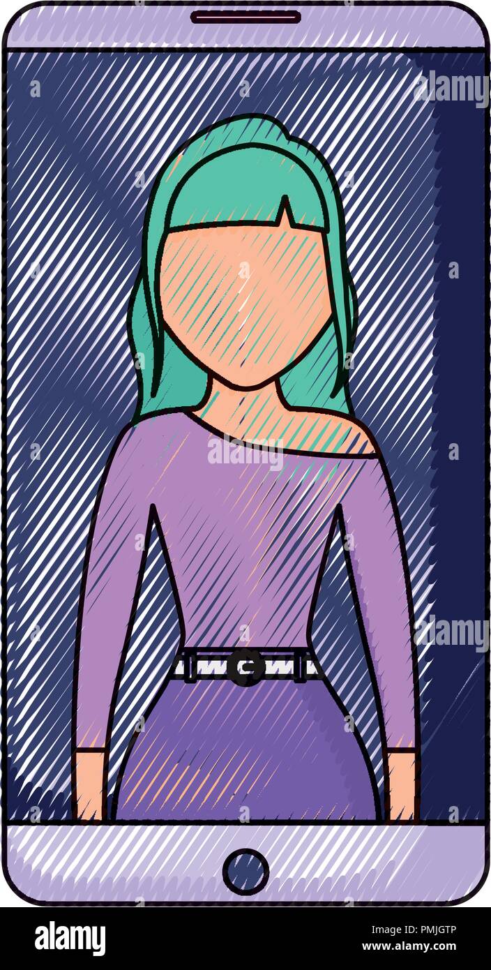 cellphone with avatar woman on screen over white background, vector ...