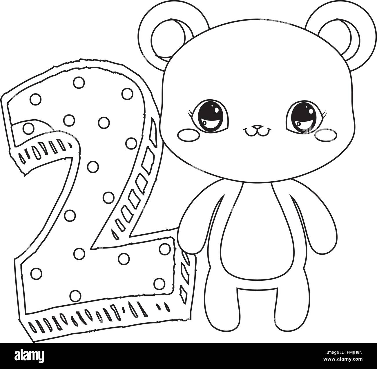 cute bear and number two icon over white background, vector ...