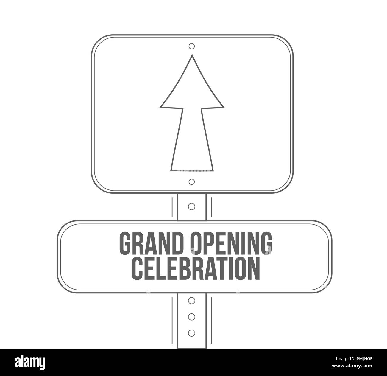 Grand opening celebration line street sign isolated over a white ...