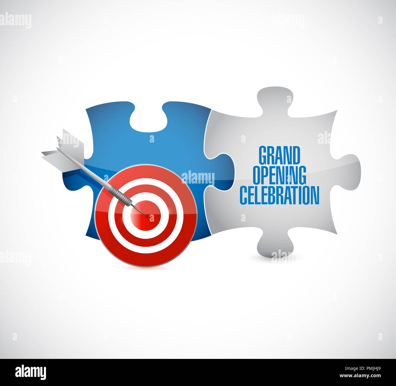 Grand opening celebration target puzzle pieces message isolated over a ...