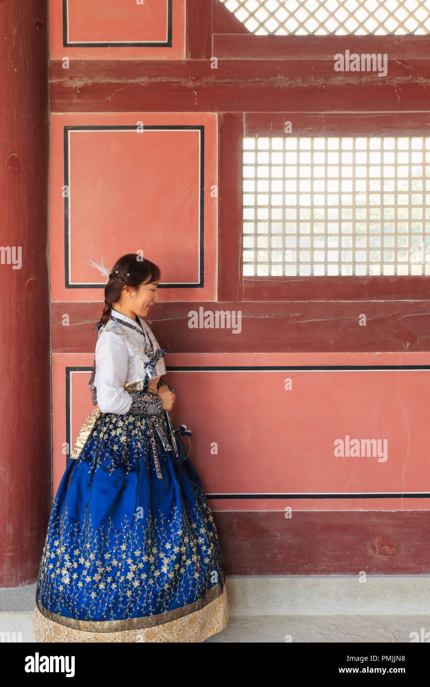 Beautiful Korean Woman Dressed Hanbok Korean Traditional Dress In