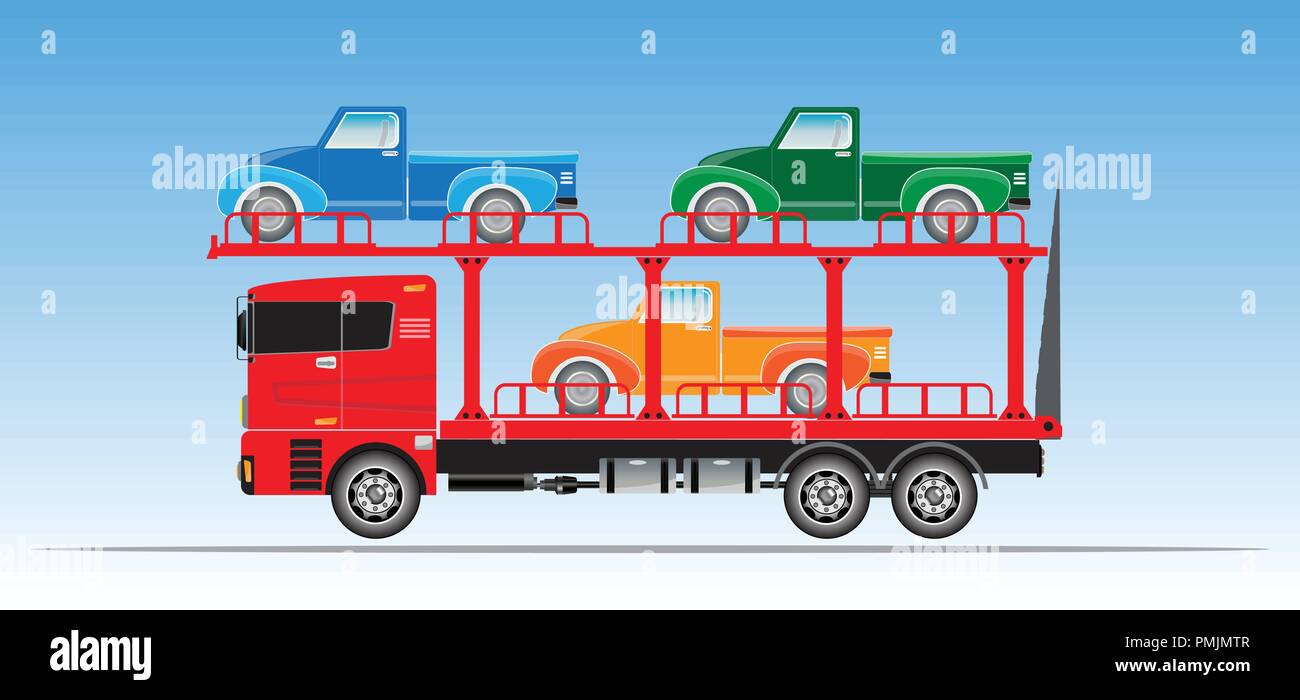 Truck for Car Transportation with old Pick up Vector and illustration ...