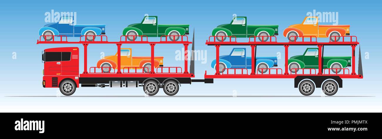 Truck for Car Transportation with old Pick up Vector and illustration ...