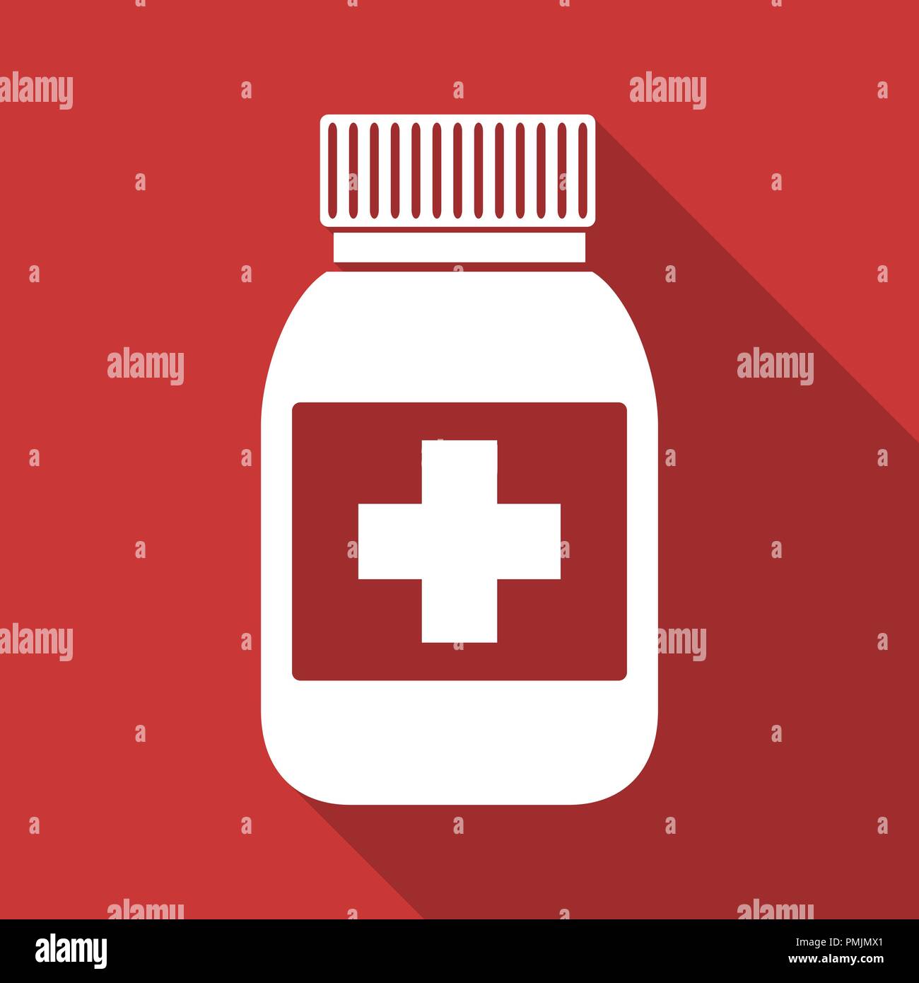 Medicine pills vector icon. Medical sign. Flat design bottle with cross ...