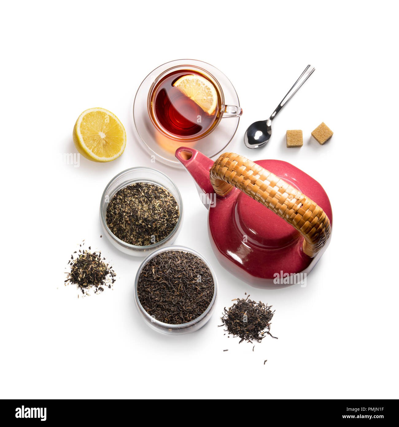 tea accessories on a white background Stock Photo - Alamy