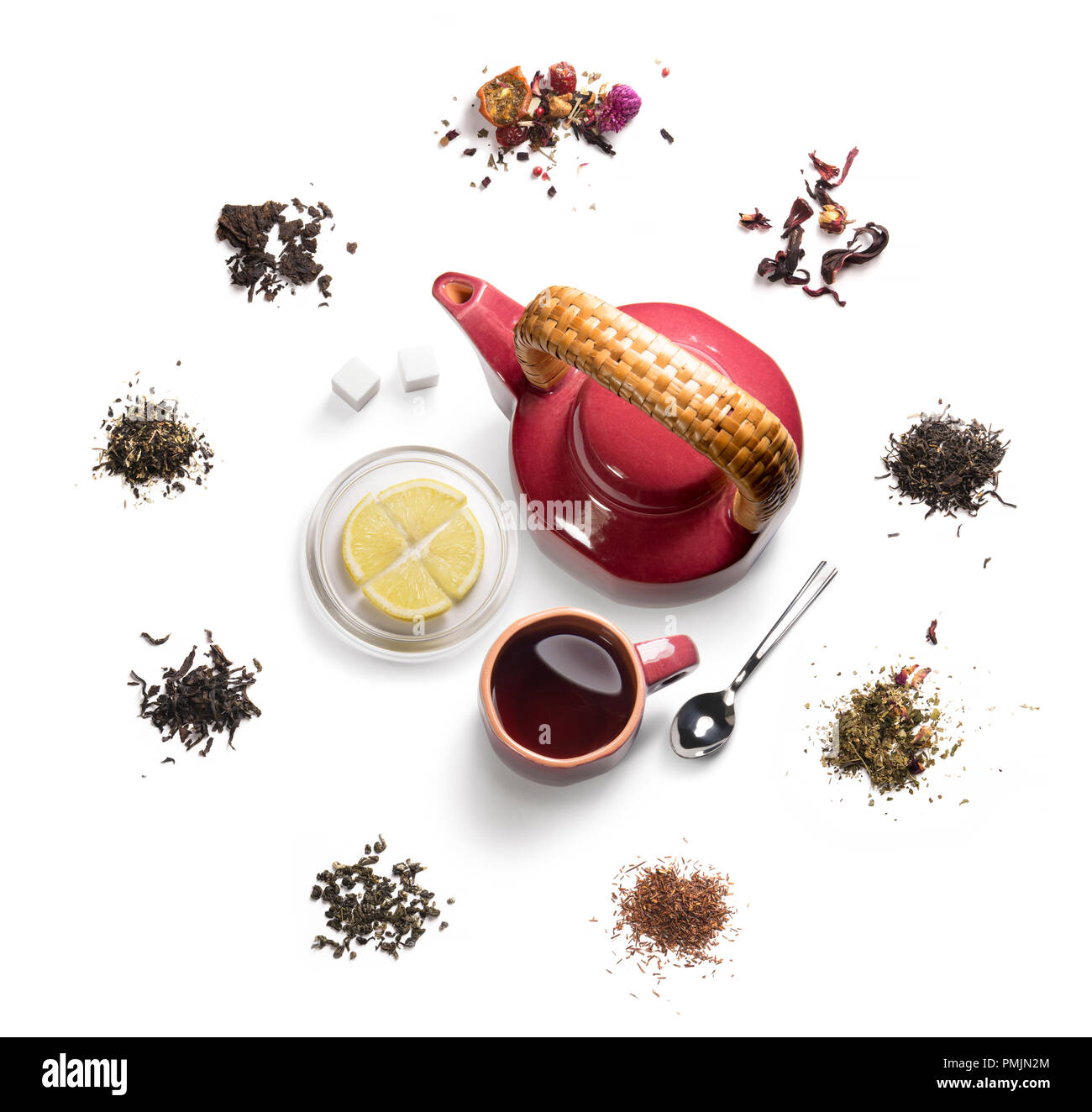 tea accessories on a white background Stock Photo - Alamy