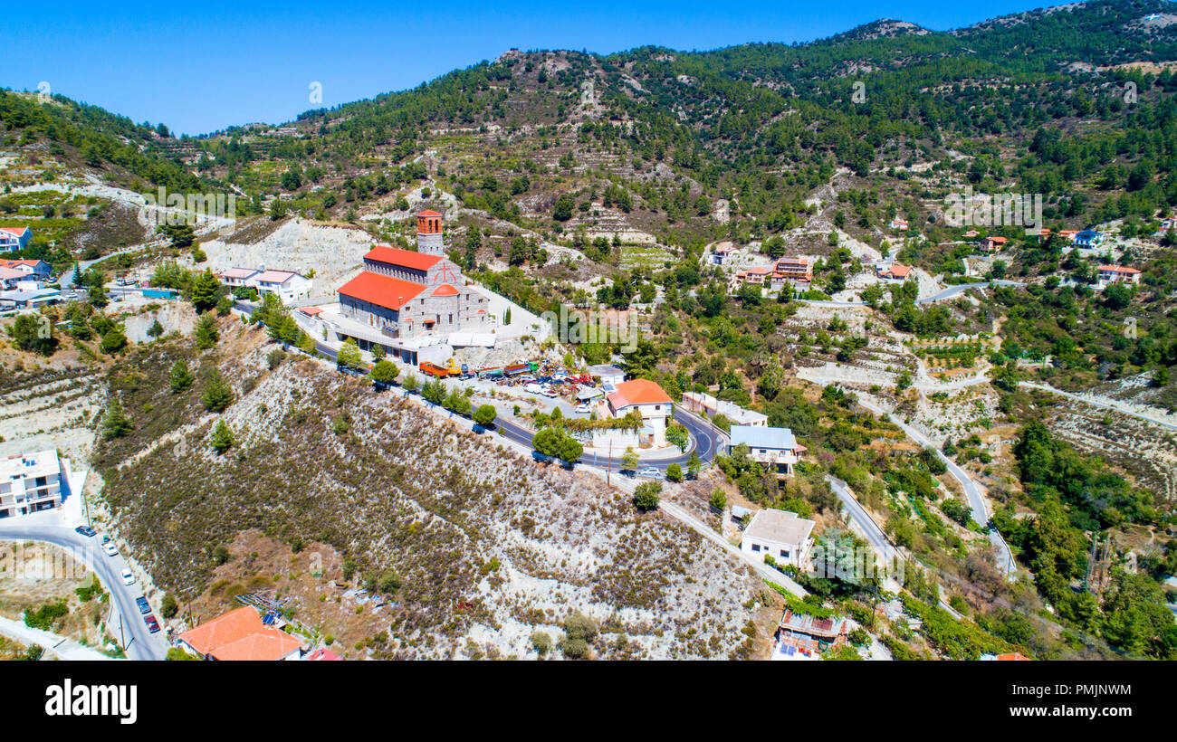 Aerial view of Agios Arsenios church, Kyperounda village, Limassol ...