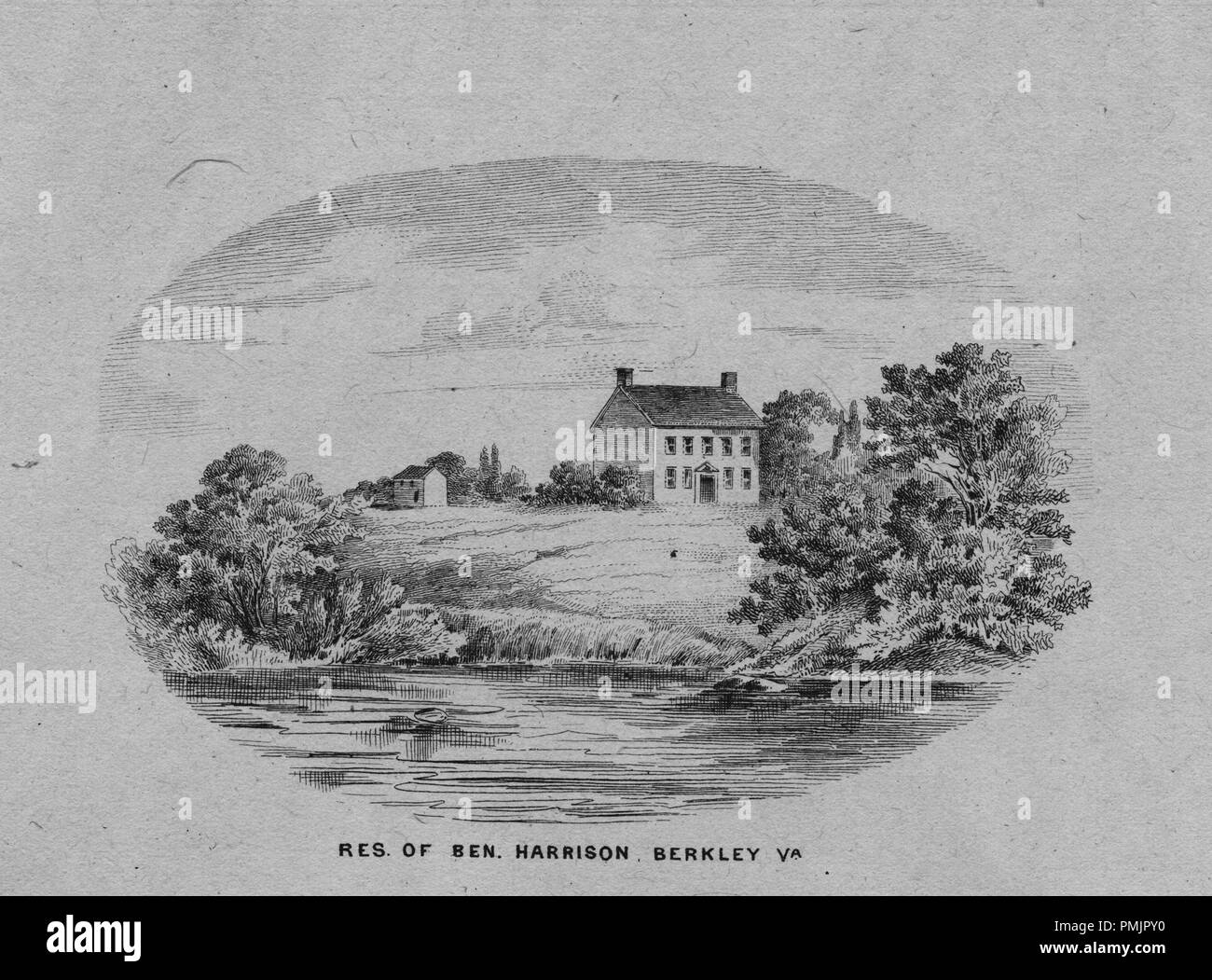 Engraving of Benjamin Harrison residence in Berkeley, Virginia ...