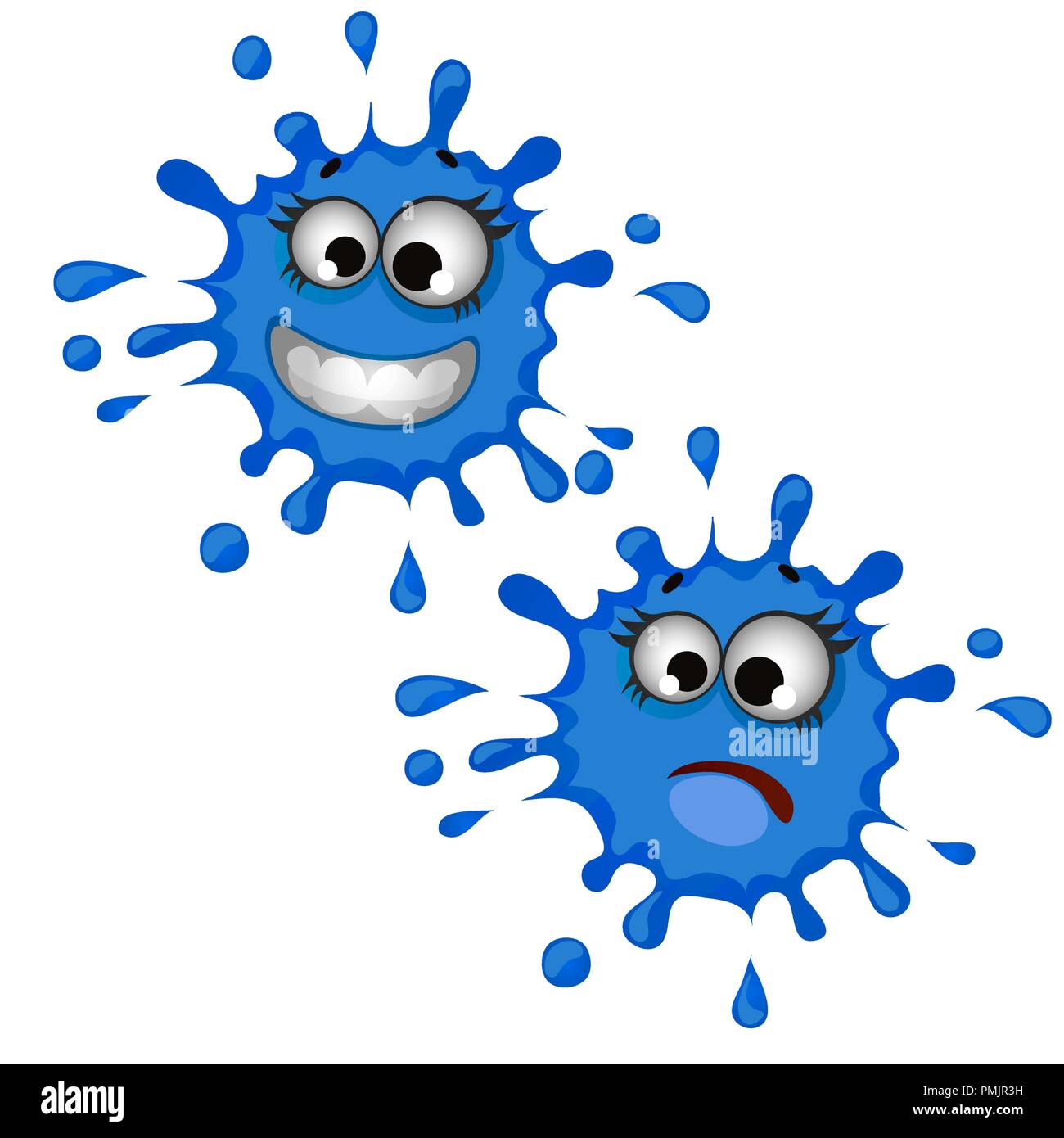 Set of funny laughing blue ink blot isolated on white background ...