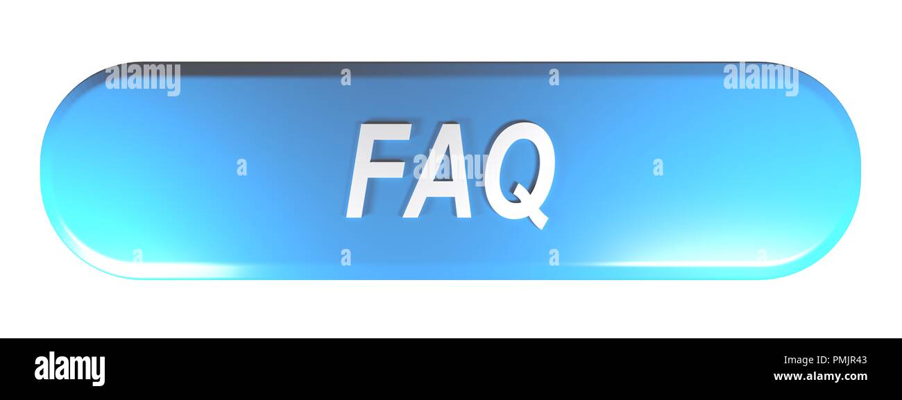 Blue rounded rectangle push button FAQ - 3D rendering Stock Photo - Alamy