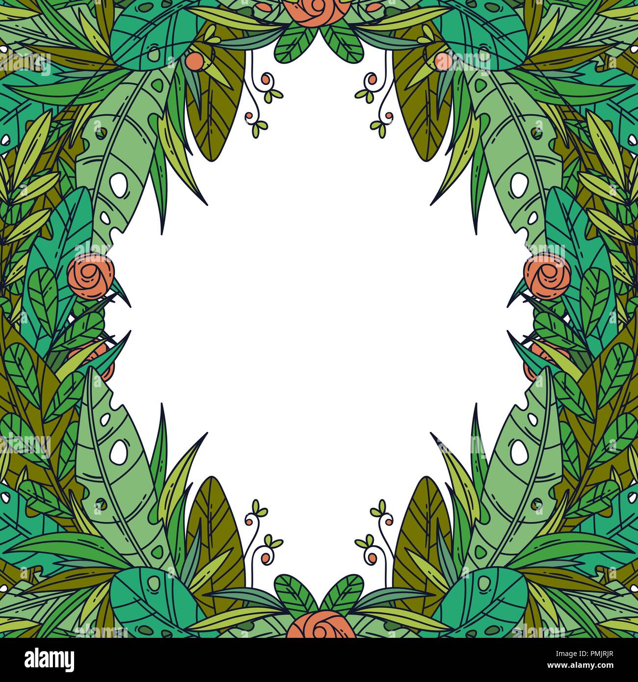 Beautiful greeting card with floral cartoon frame. Can be used as ...