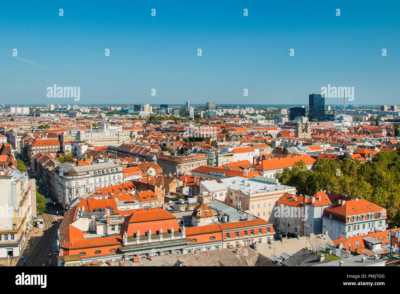 Panoramic view of Zagreb center and modern business towers, urban ...