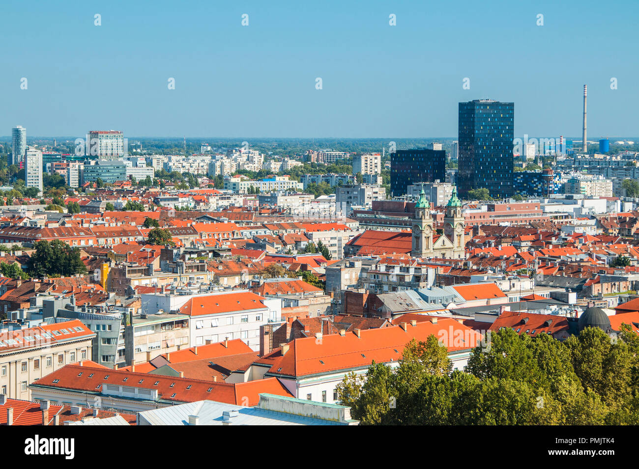 Panoramic view of Zagreb center and modern business towers, urban ...