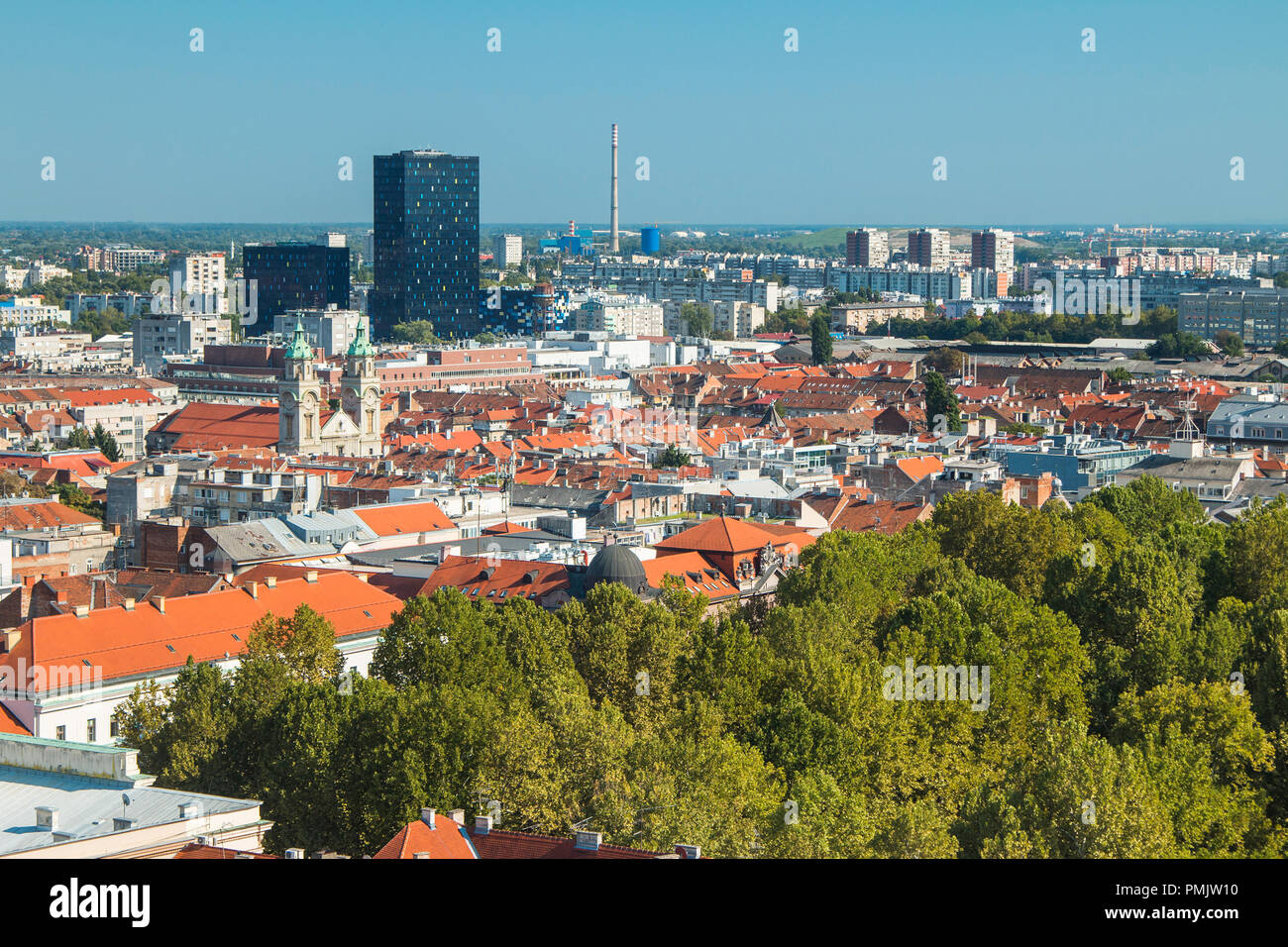 Panoramic view of Zagreb center and modern business towers, urban ...