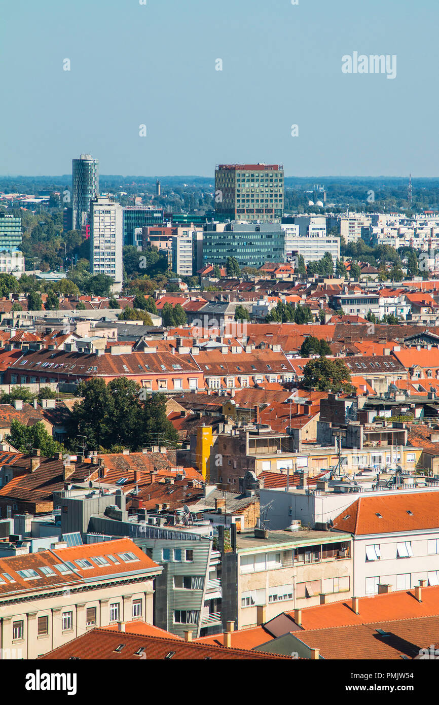 Panoramic view of Zagreb center and modern business towers, urban ...