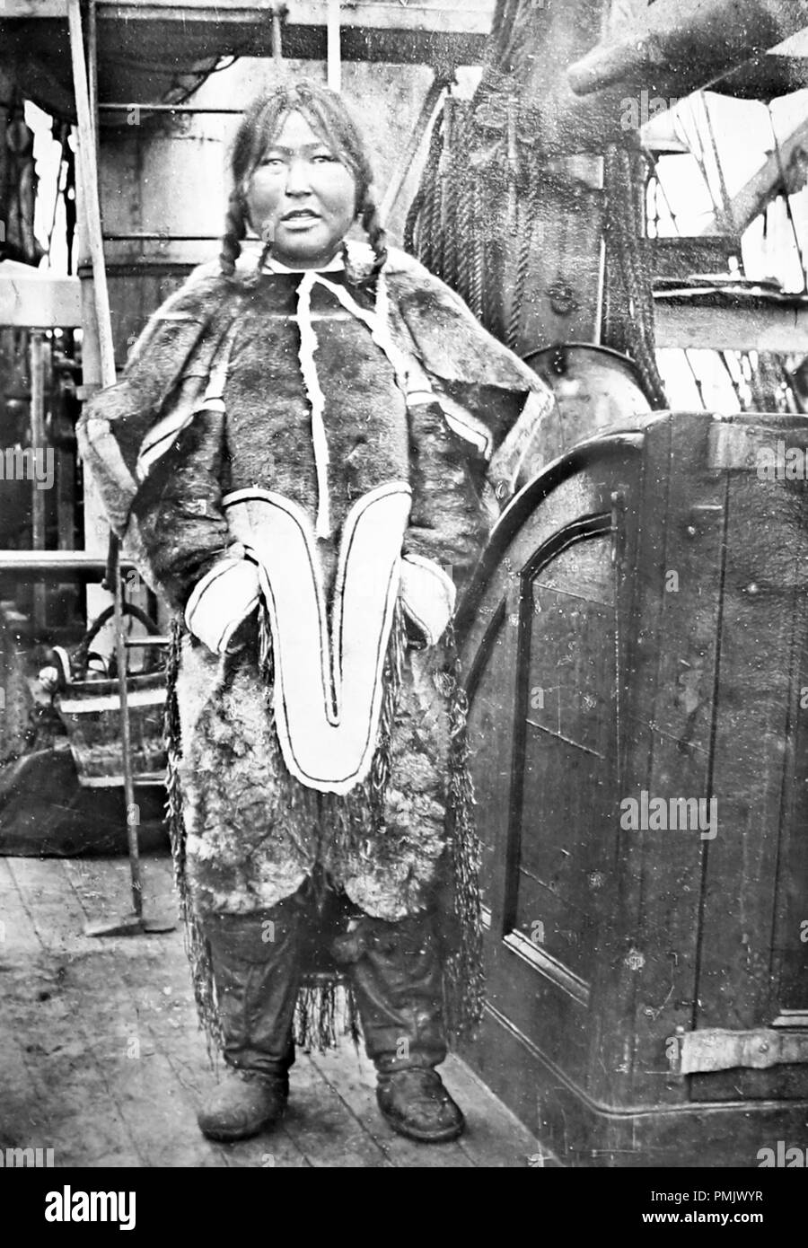 Inuit girl on whaling boat, Greenland, Victorian period Stock Photo - Alamy