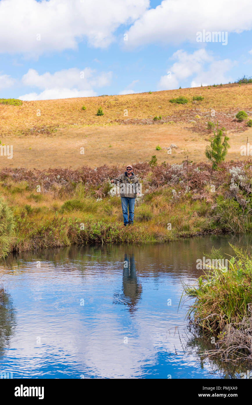 A fly fisherman plies the wild rivers of Nyanga National Park in ...