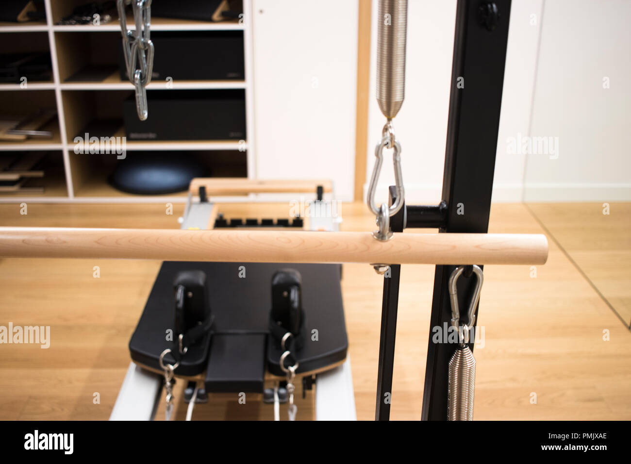 Pilates machine fitness studio gym room with training machines Stock ...