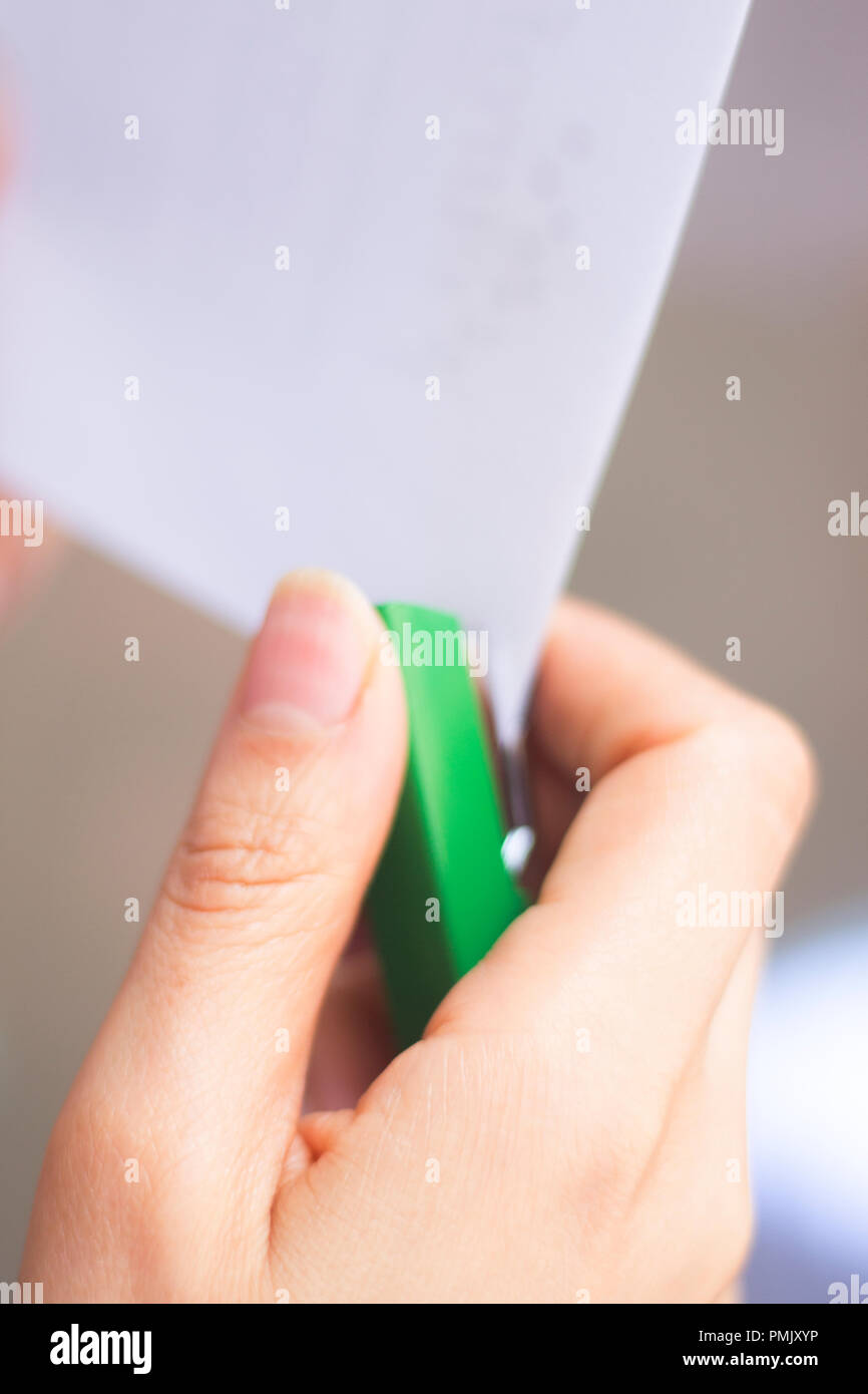 Office staple gun stapling paper in hand of young lady Stock Photo - Alamy