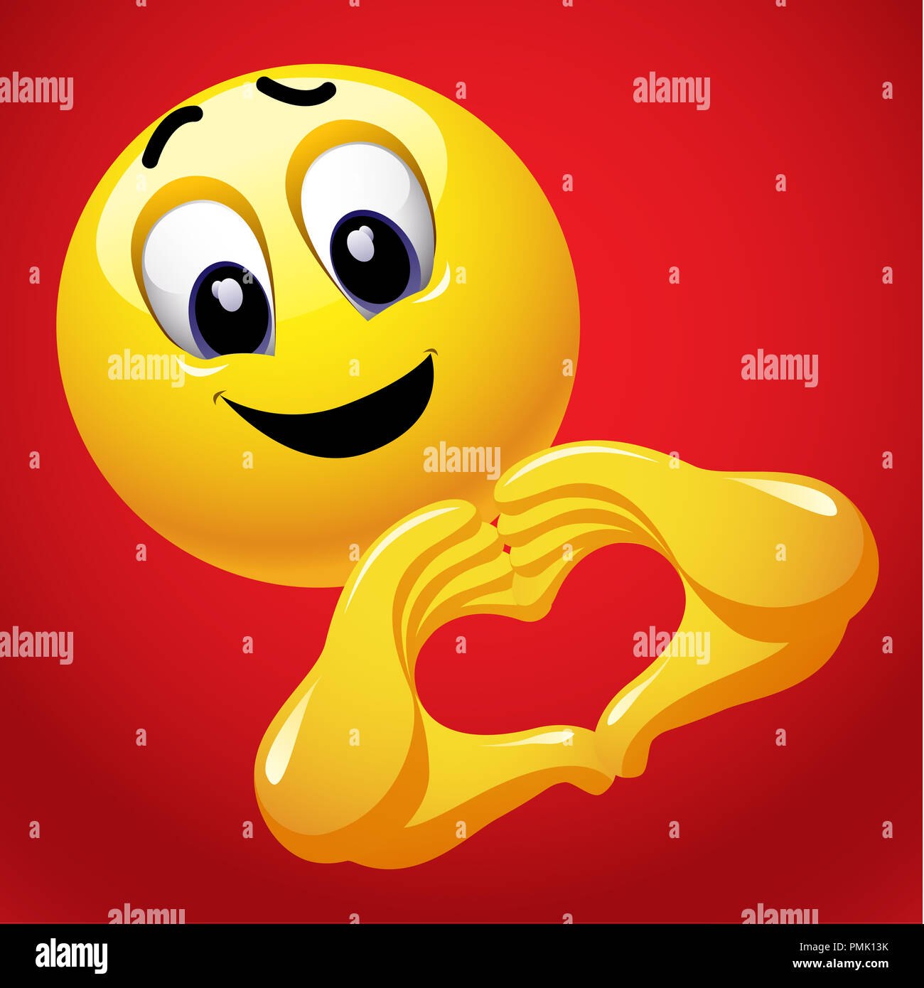 Smiley with heart shape hand sign. Cute smiley emoji being in love ...