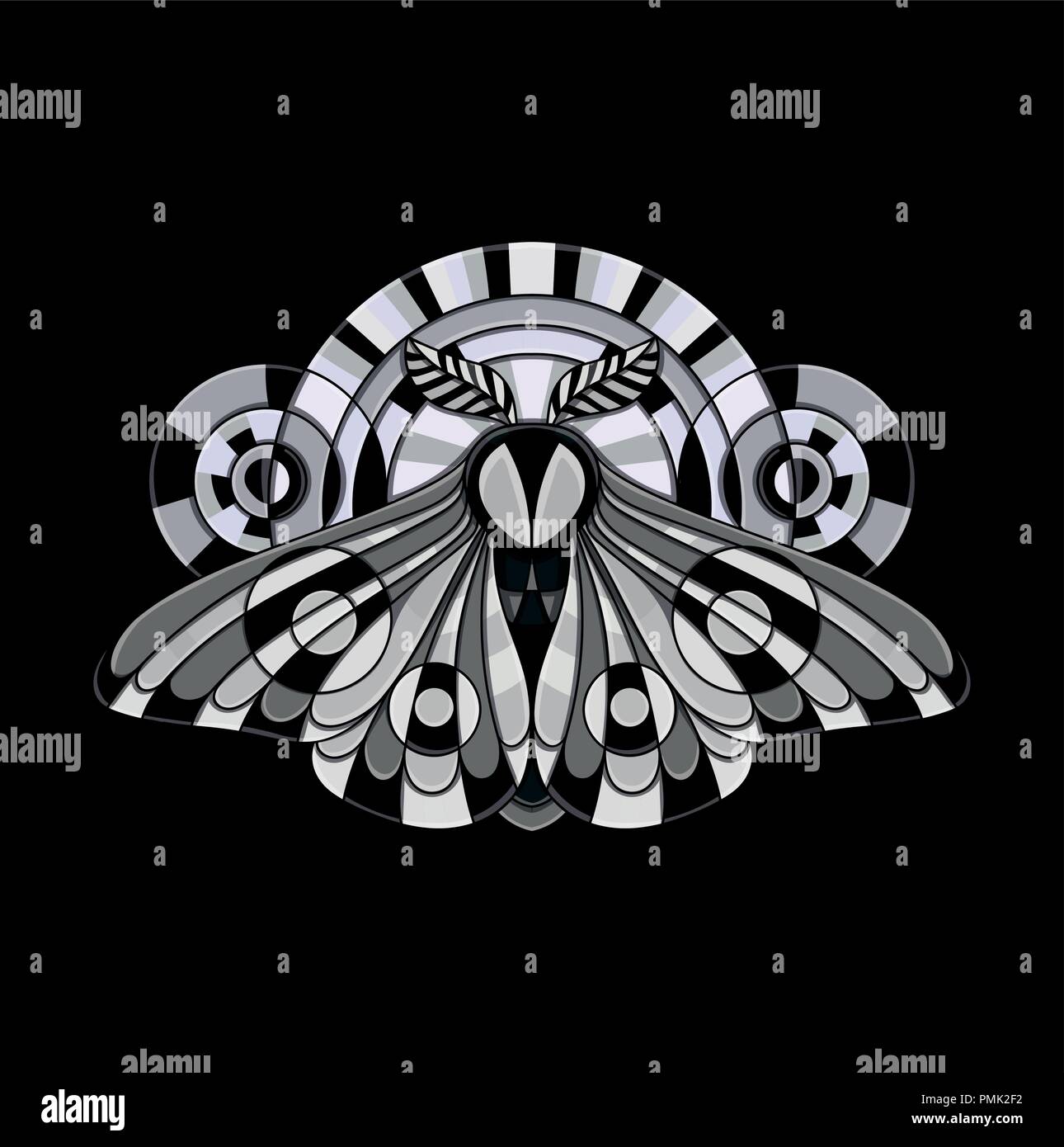 Night moth in ethnic style. Vector illustration of a butterfly on a ...