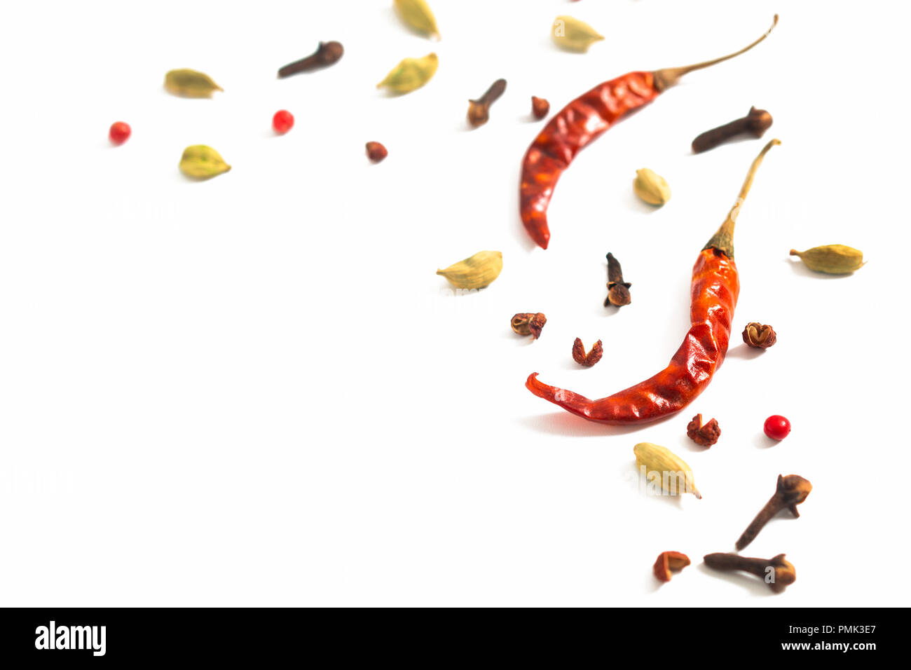 Food spices presentation background red dried chilies and various ...