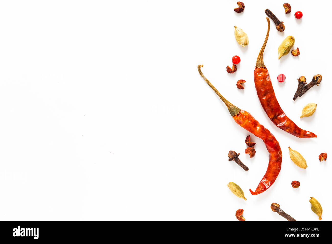 Food spices presentation background red dried chilies and various ...