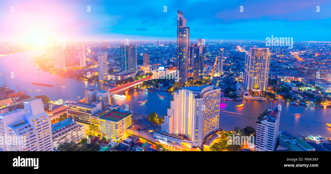 bangkok cityscape twilight night sunset light wide panorama for web ...