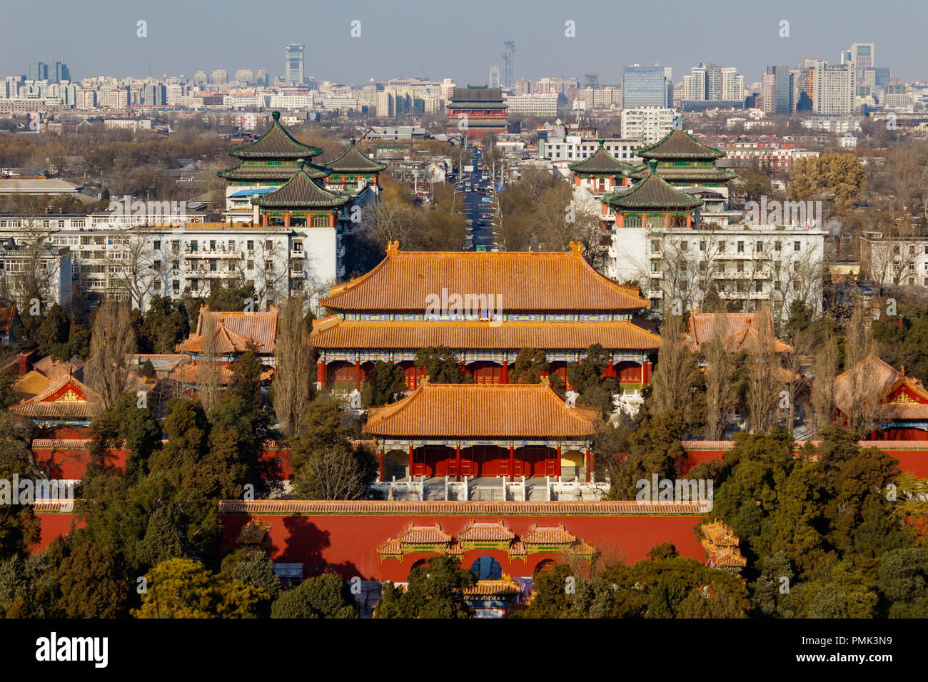 BEIJING, CHINA - DEC 23, 2017: Aerial view of Beijing cityscape from ...