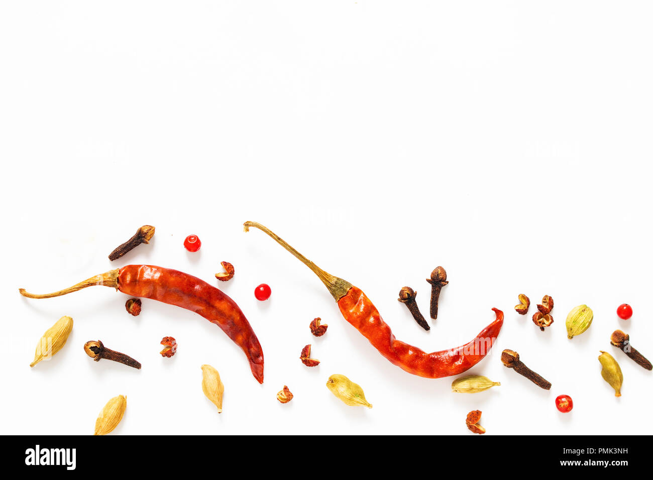 Food spices presentation background red dried chilies and various ...