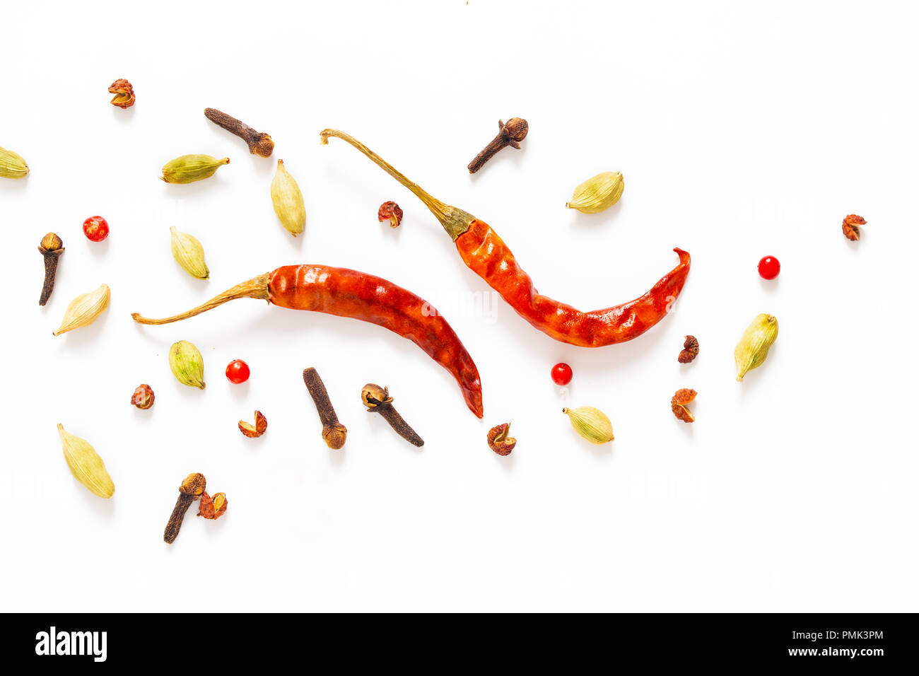 Food spices presentation background red dried chilies and various ...