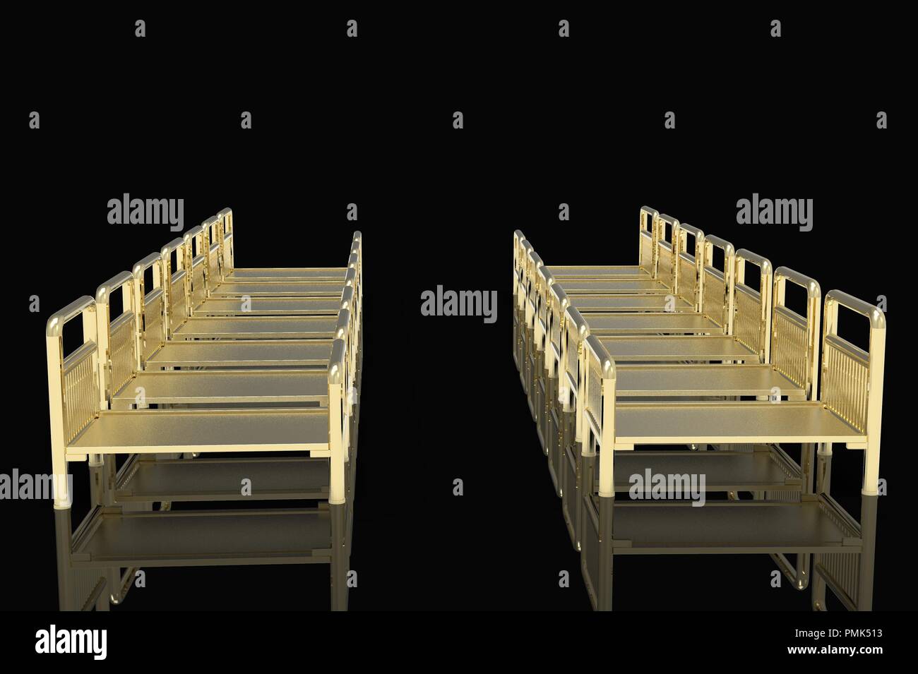 Empty hospital bed 3D rendering Isolated on a black background Stock ...