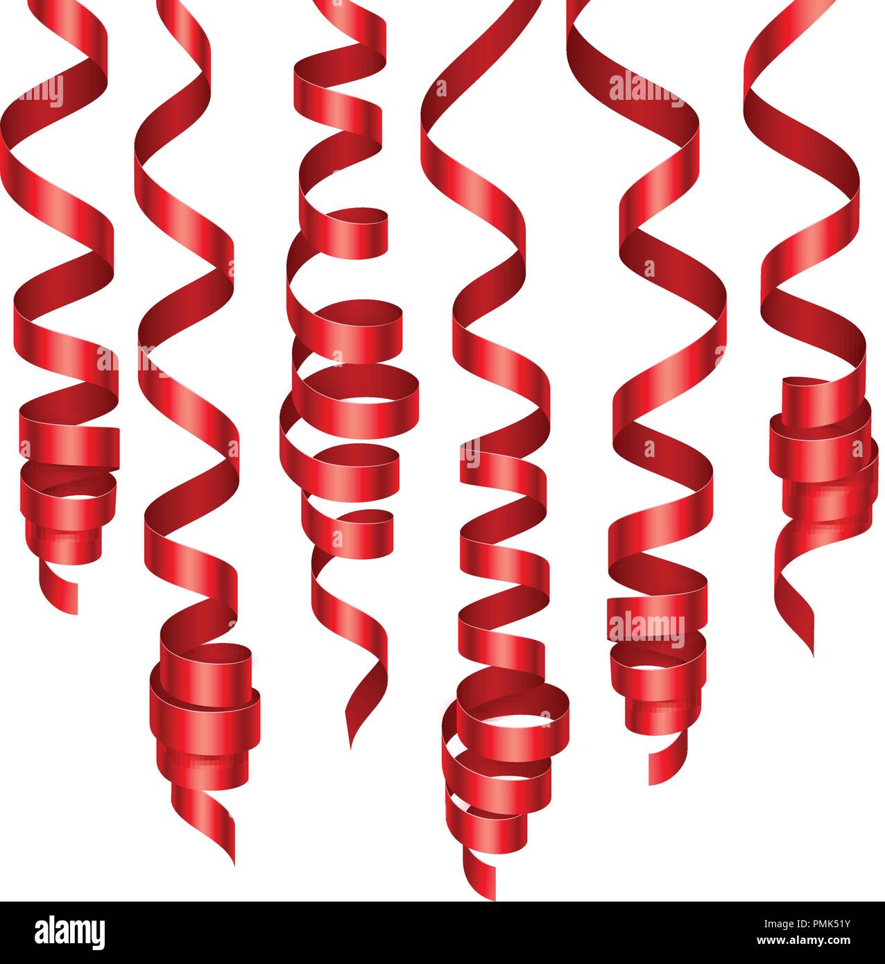 Party decorations red streamers or curling party ribbons. Vector ...