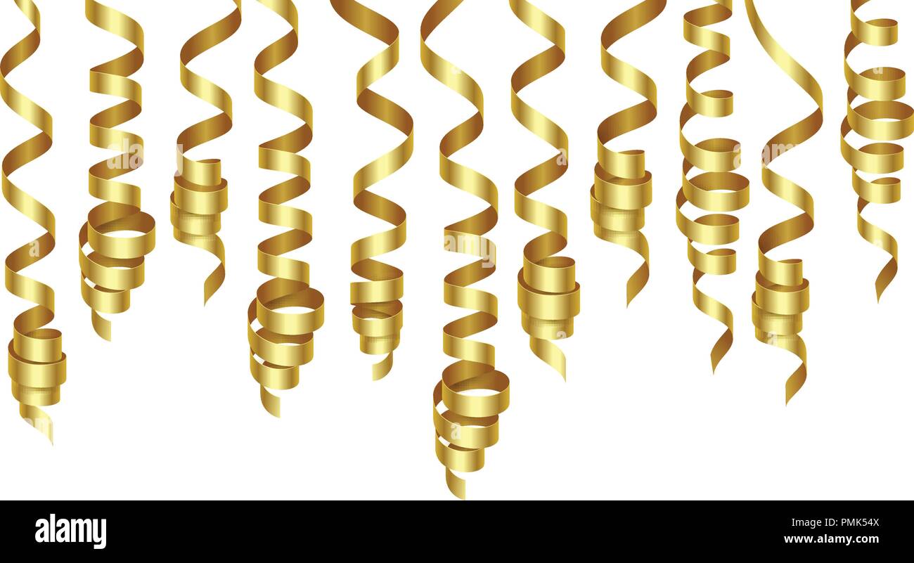 Party decorations golden streamers or curling party ribbons. Vector ...
