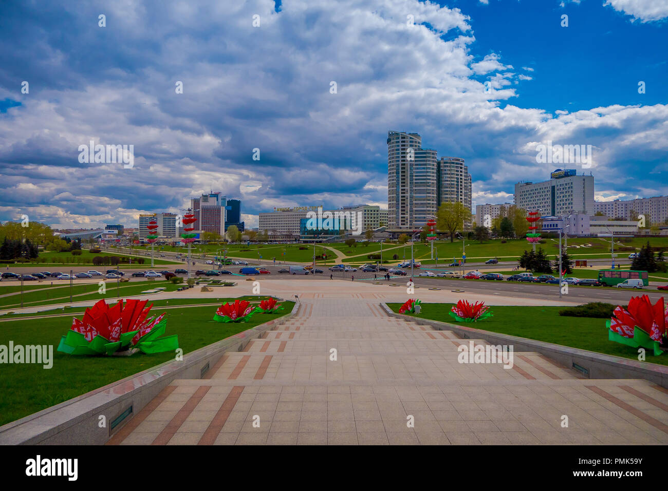 MINSK, BELARUS - MAY 01, 2018: Beautiful outdoor view of the city ...