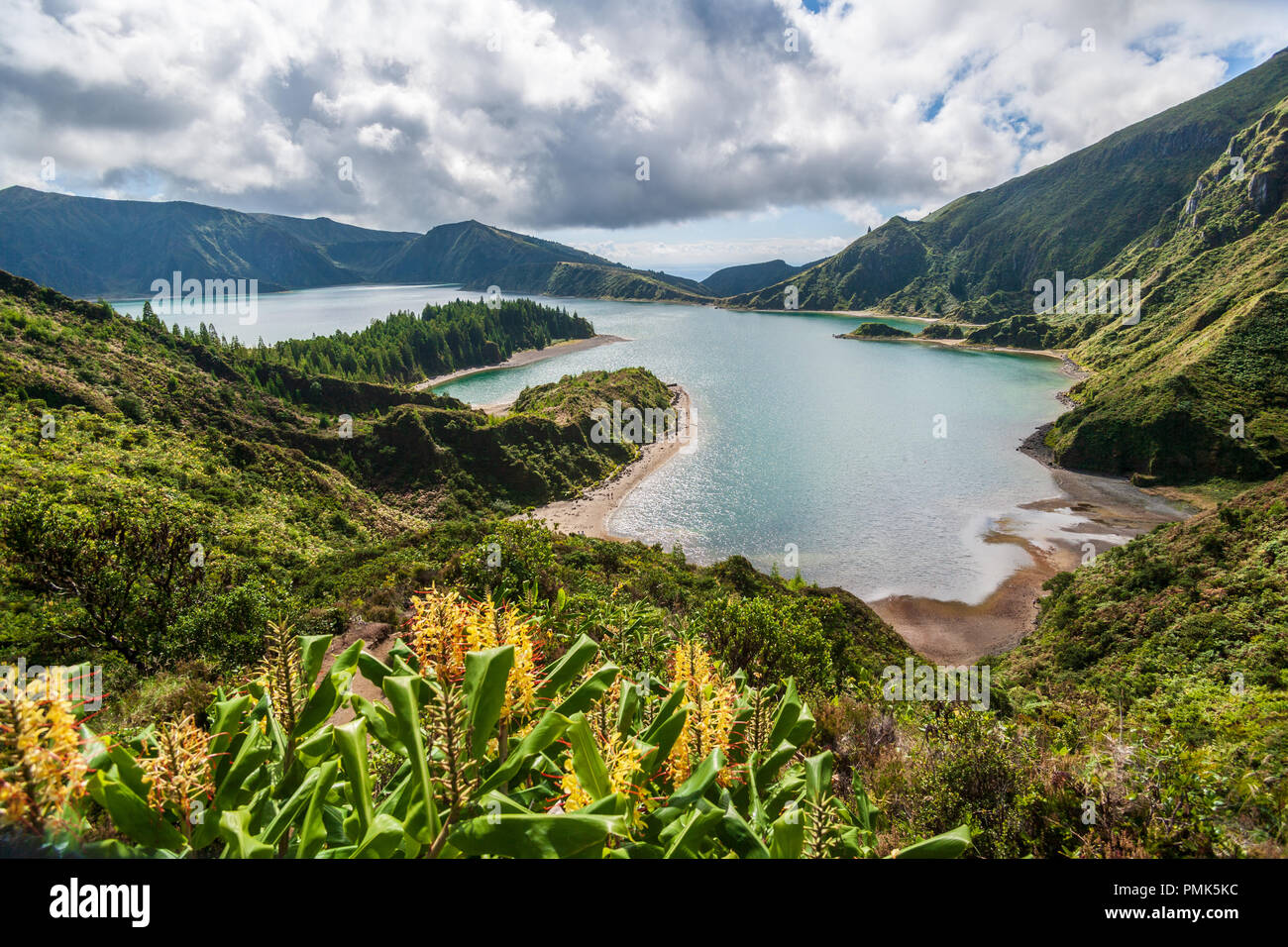 view of Lagoa do Fogo lake of fire on the island of sao miguel azores a ...