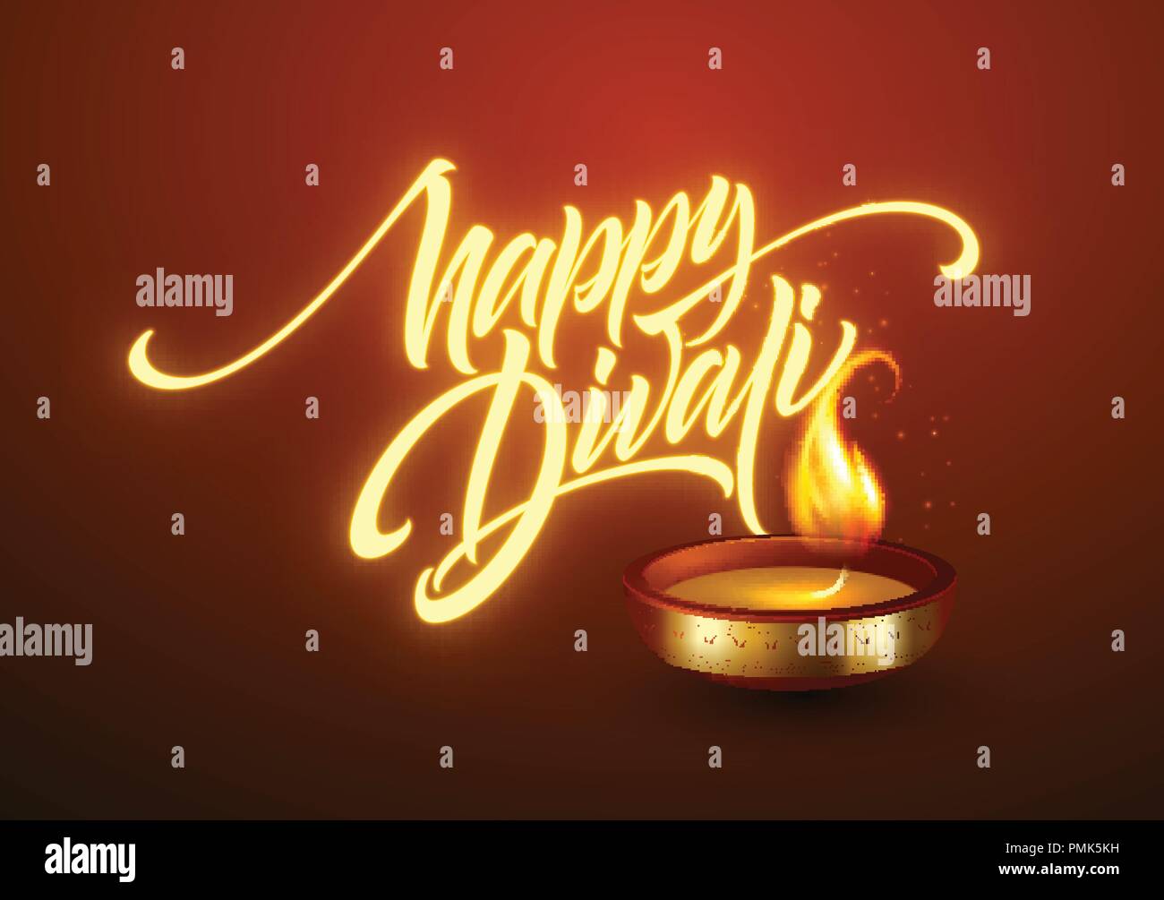 Happy Diwali festival of lights. Retro oil lamp on background night sky ...