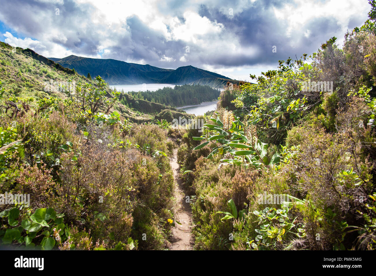 view of Lagoa do Fogo lake of fire on the island of sao miguel azores a ...