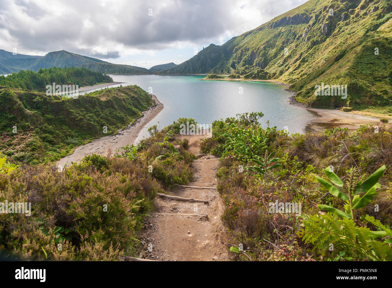 view of Lagoa do Fogo lake of fire on the island of sao miguel azores a ...