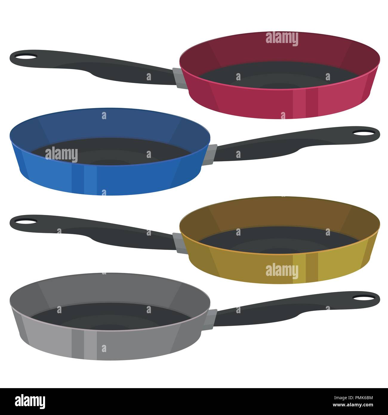 Vector realistic empty frying pan in four colors isolated on white ...