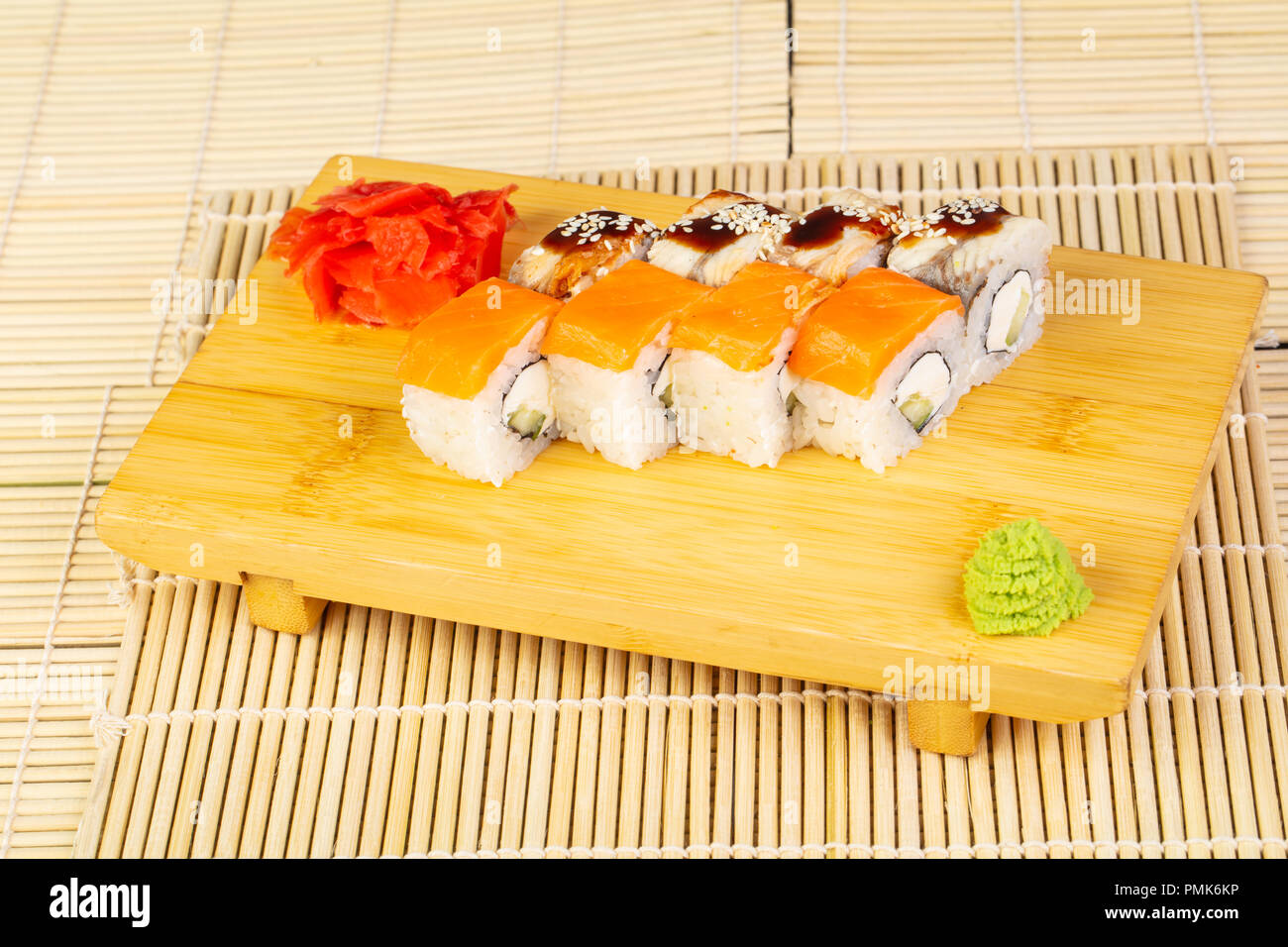 Delicious Philadelphia sushi mix with wasabi Stock Photo - Alamy
