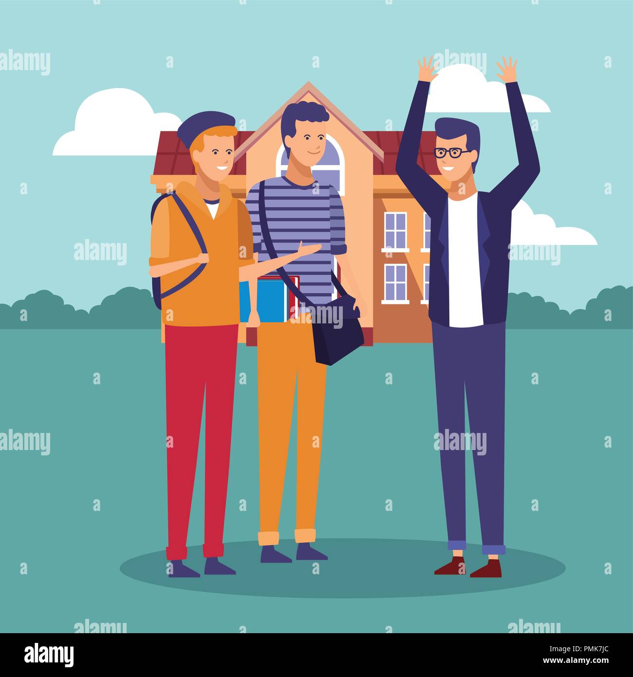 Students sitting talking Stock Vector Images - Alamy