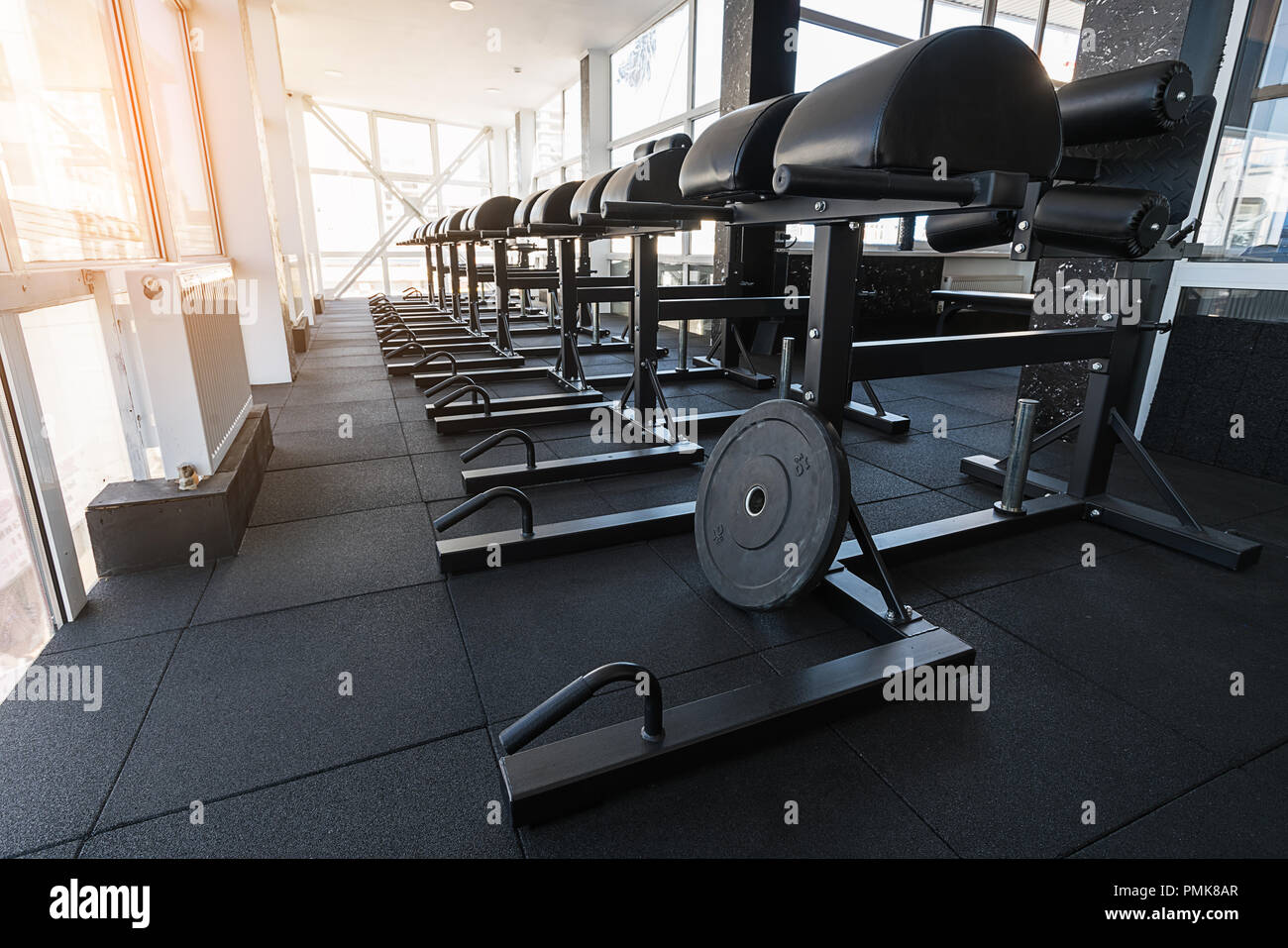 Simulator for back. Fitness studio Stock Photo - Alamy