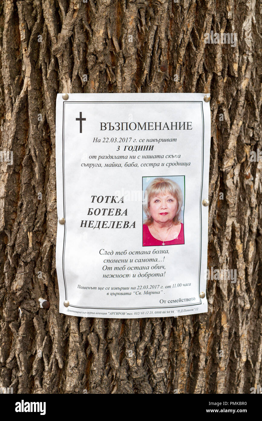 A common sight in Bulgaria, a poster memorial notice to a lost family ...