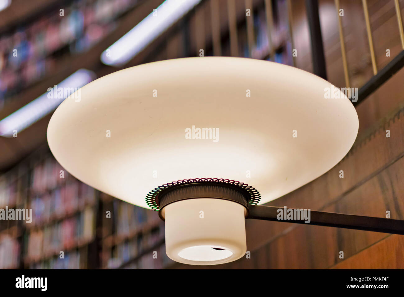 Beautiful lights illuminating the library with warm light. Sweden Stock ...