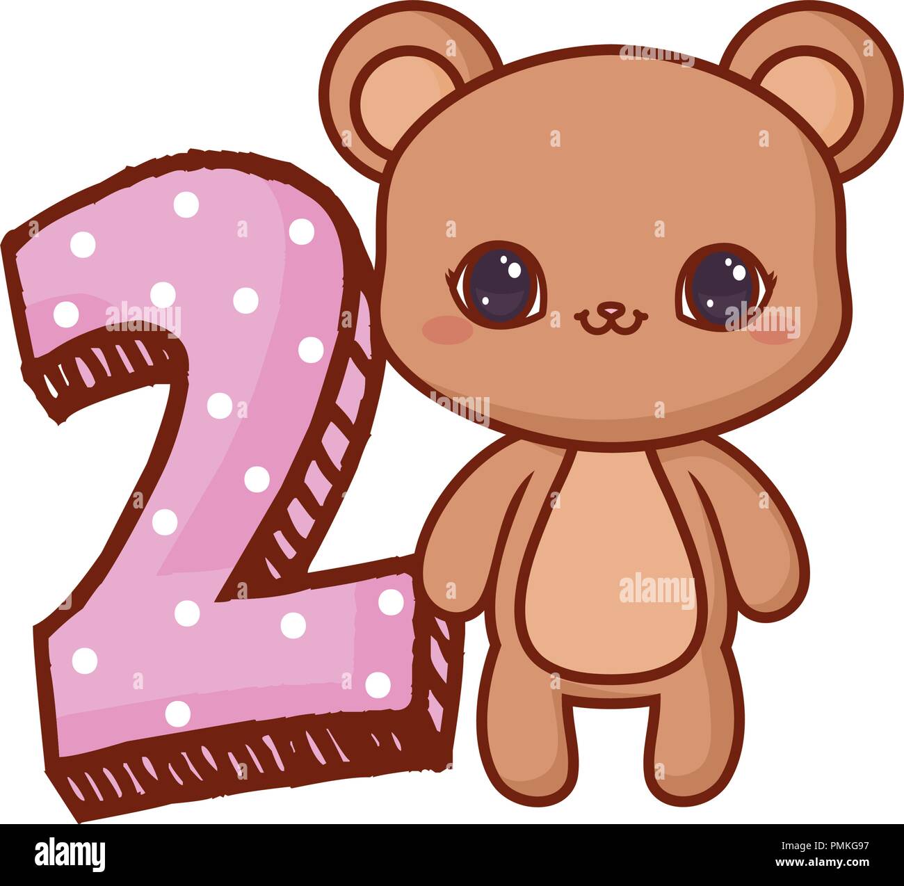cute bear and two number icon over white background, vector ...